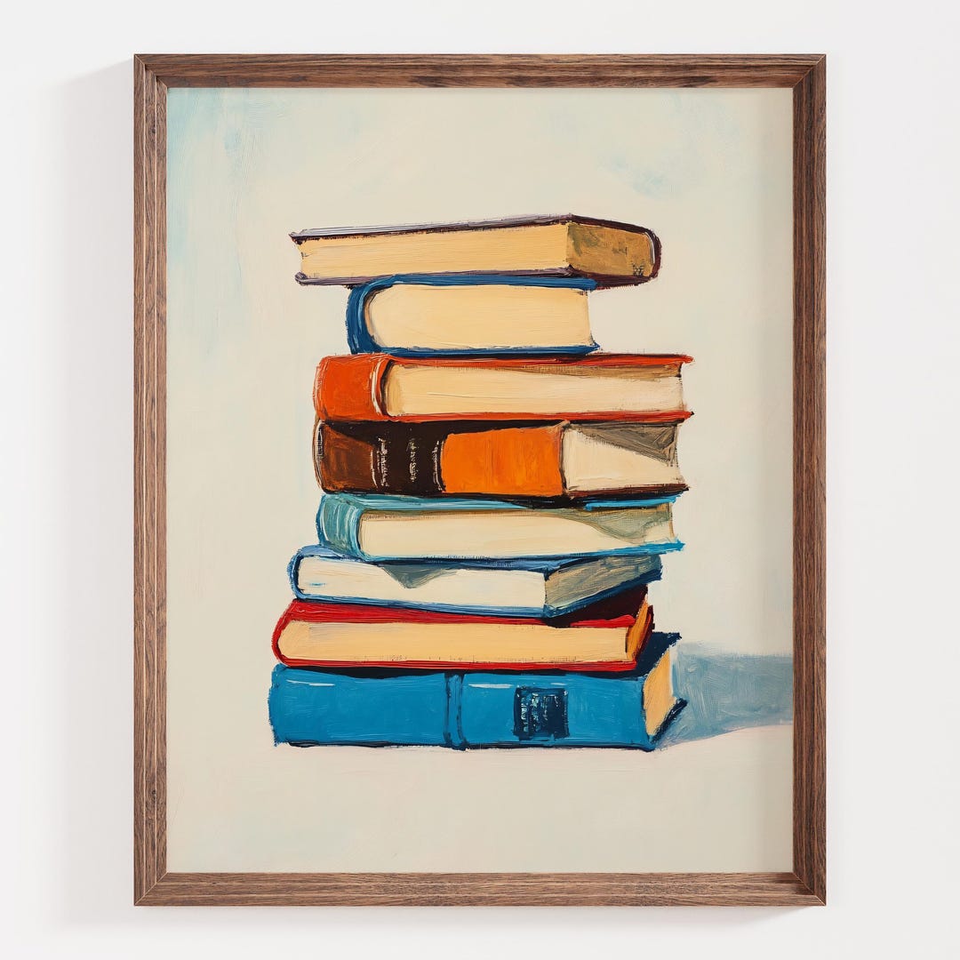 Stacked Books Art Print, Vibrant Book Lover Wall Art, Colorful Literary ...