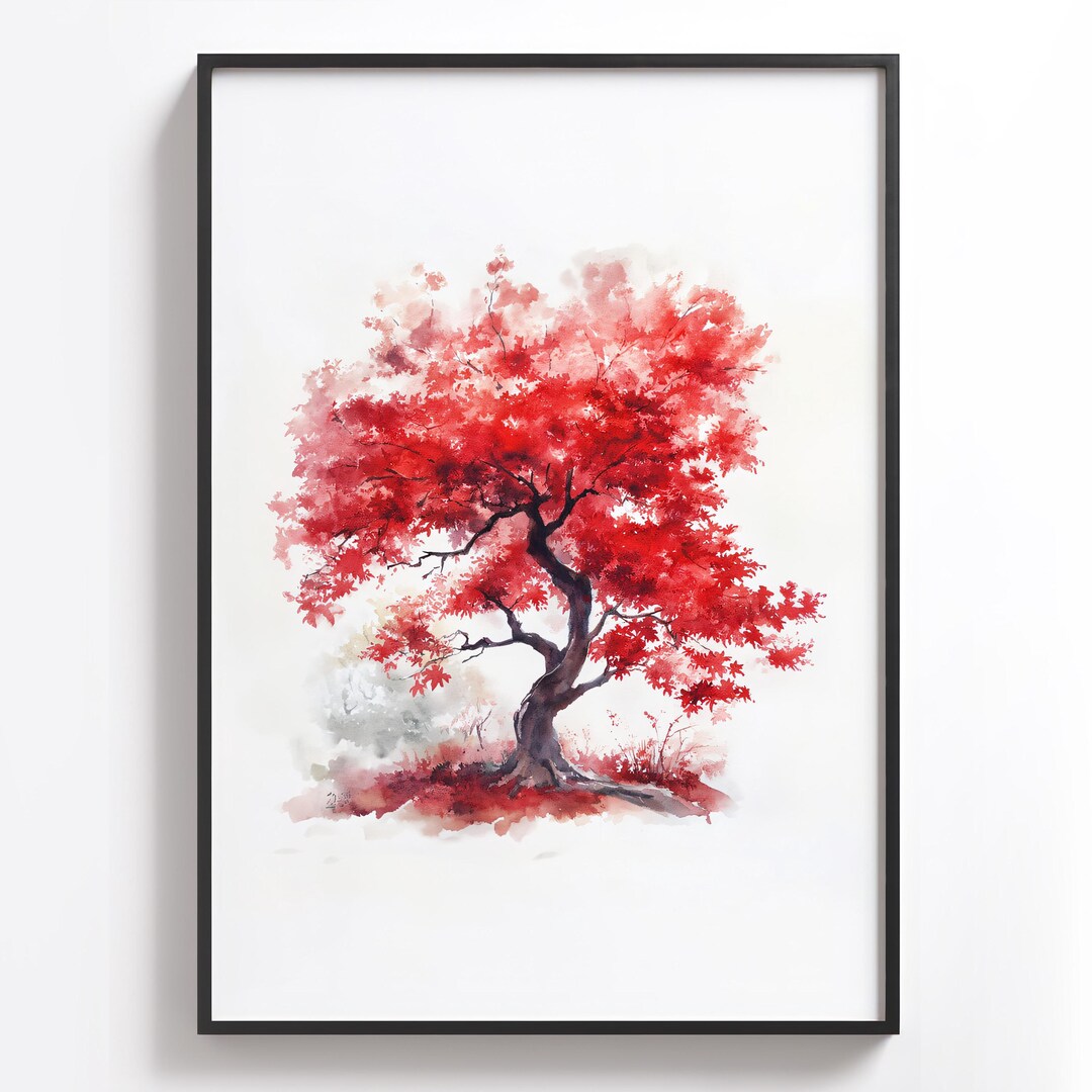 Red Maple Tree Art Print, Watercolor Tree Painting, Autumn Wall Art ...