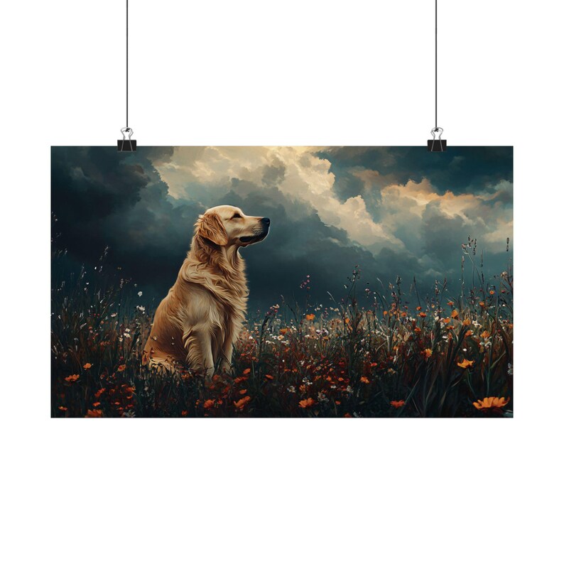 Golden Retriever Wall Art, Dog Portrait Print, Floral Field Artwork ...