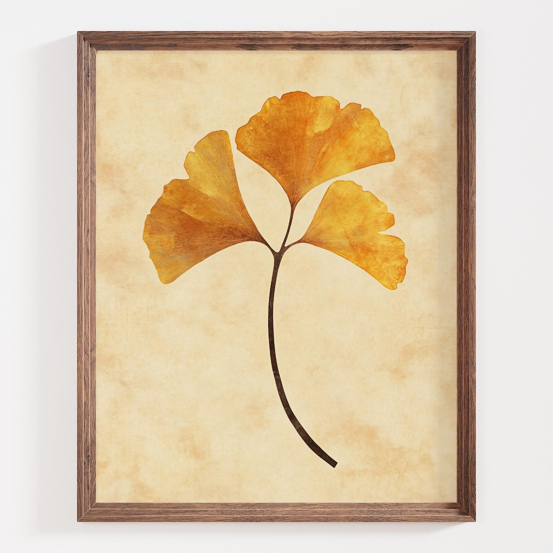 Golden Ginkgo Leaf Art Print, Botanical Wall Art, Minimalist Nature ...