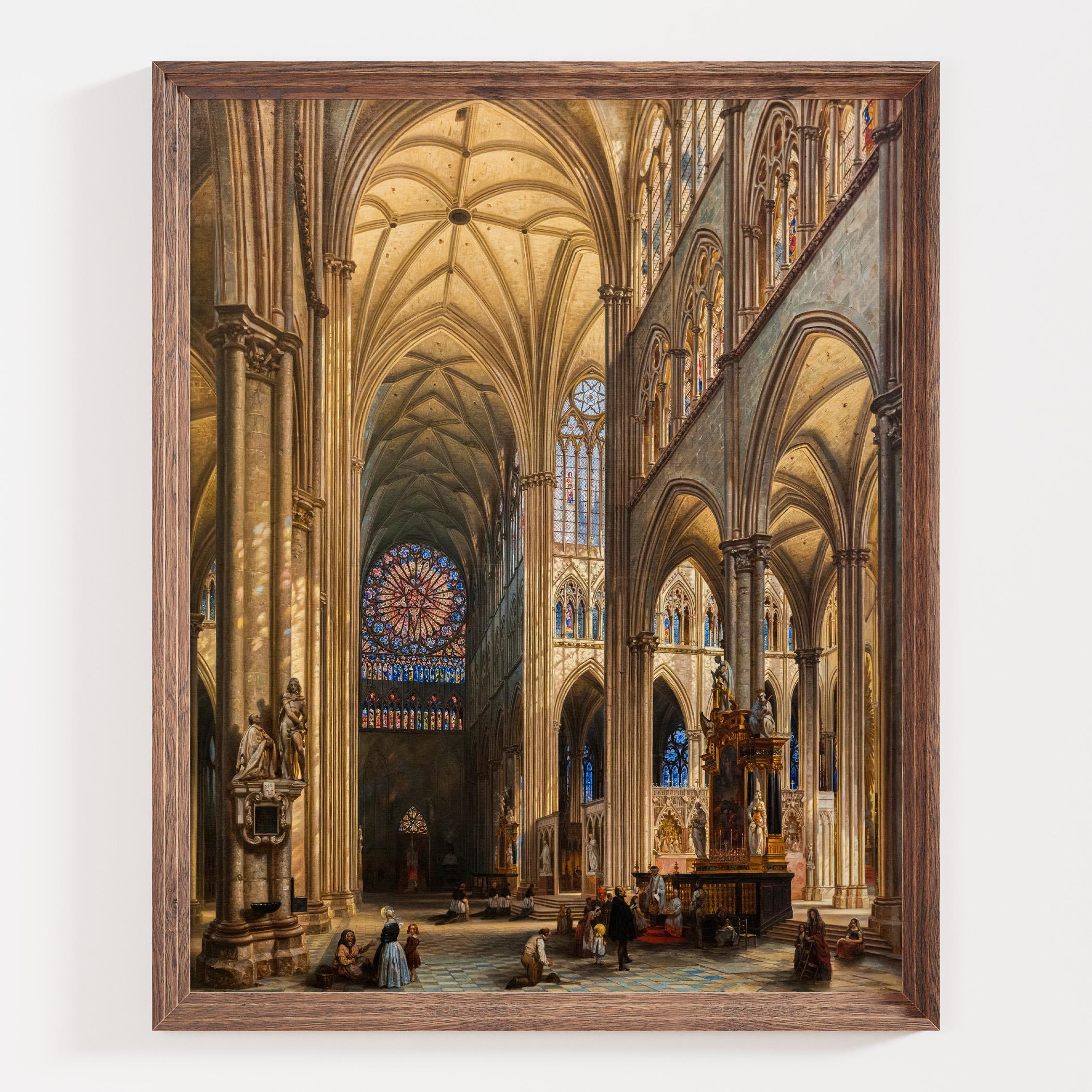 Gothic Cathedral Interior Art Print, Historic Church Painting, Stained ...