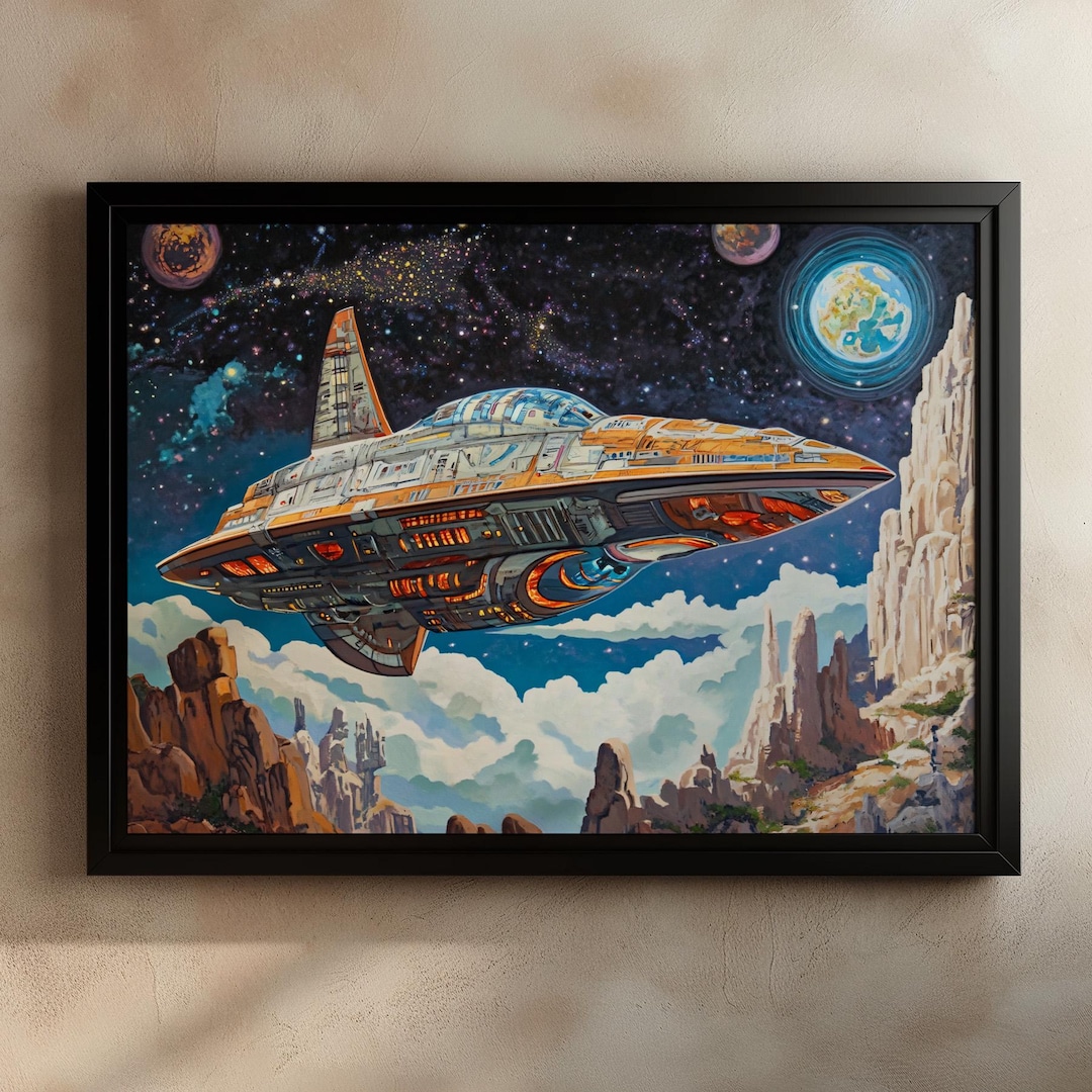 Retro Spaceship Art Print, Sci-fi Spacecraft Poster, Futuristic Galaxy ...