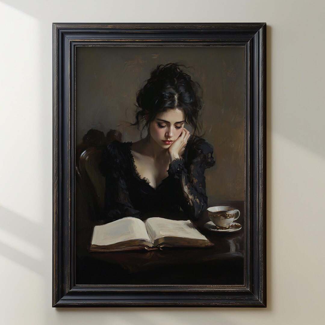 Woman Reading Book, Vintage Inspired Art Print, Elegant Portrait, Cozy ...