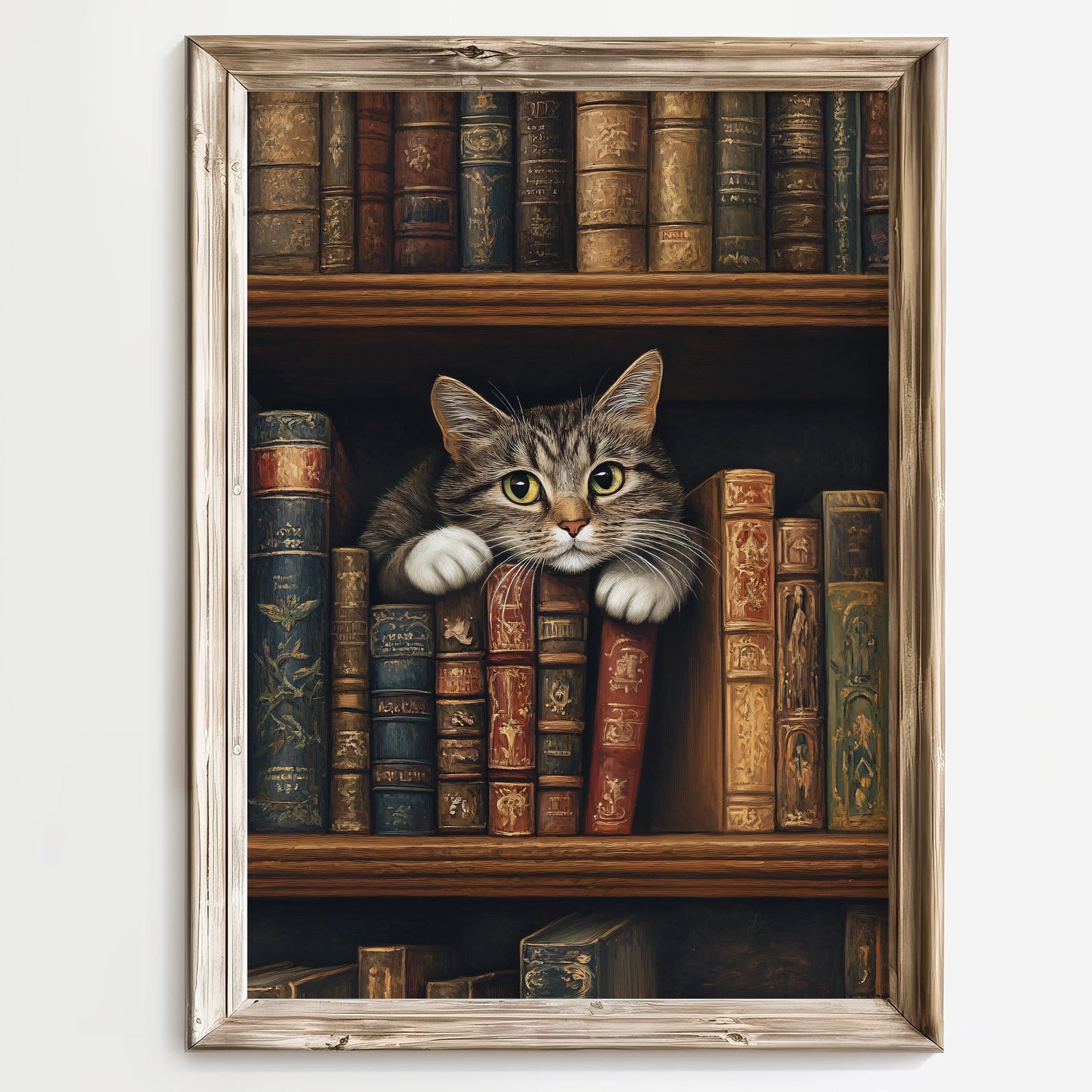 Tabby Cat in Bookshelf Print, Vintage Library Art, Literary Cat Decor ...