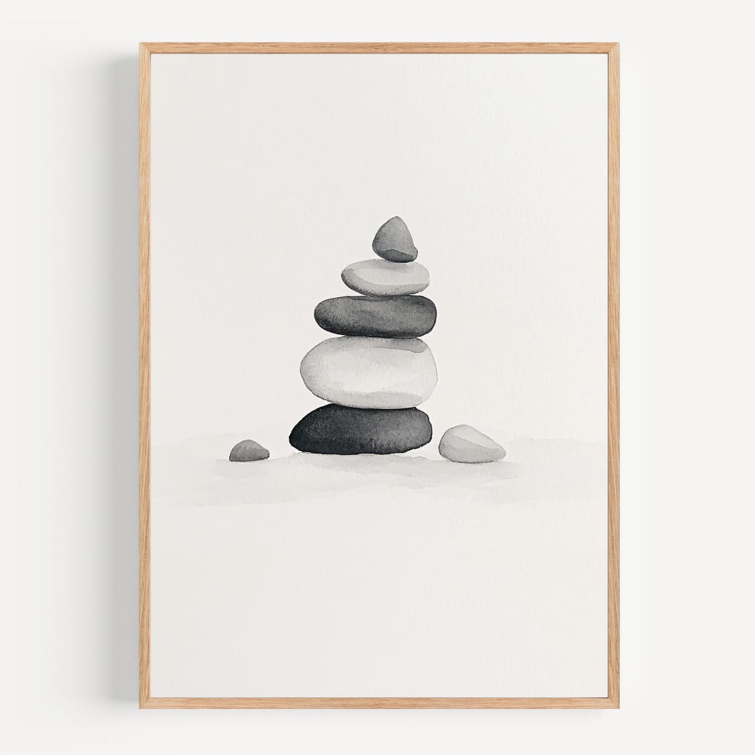 Zen Stones Wall Art, Minimalist Decor, Watercolor Stones, Yoga Room ...