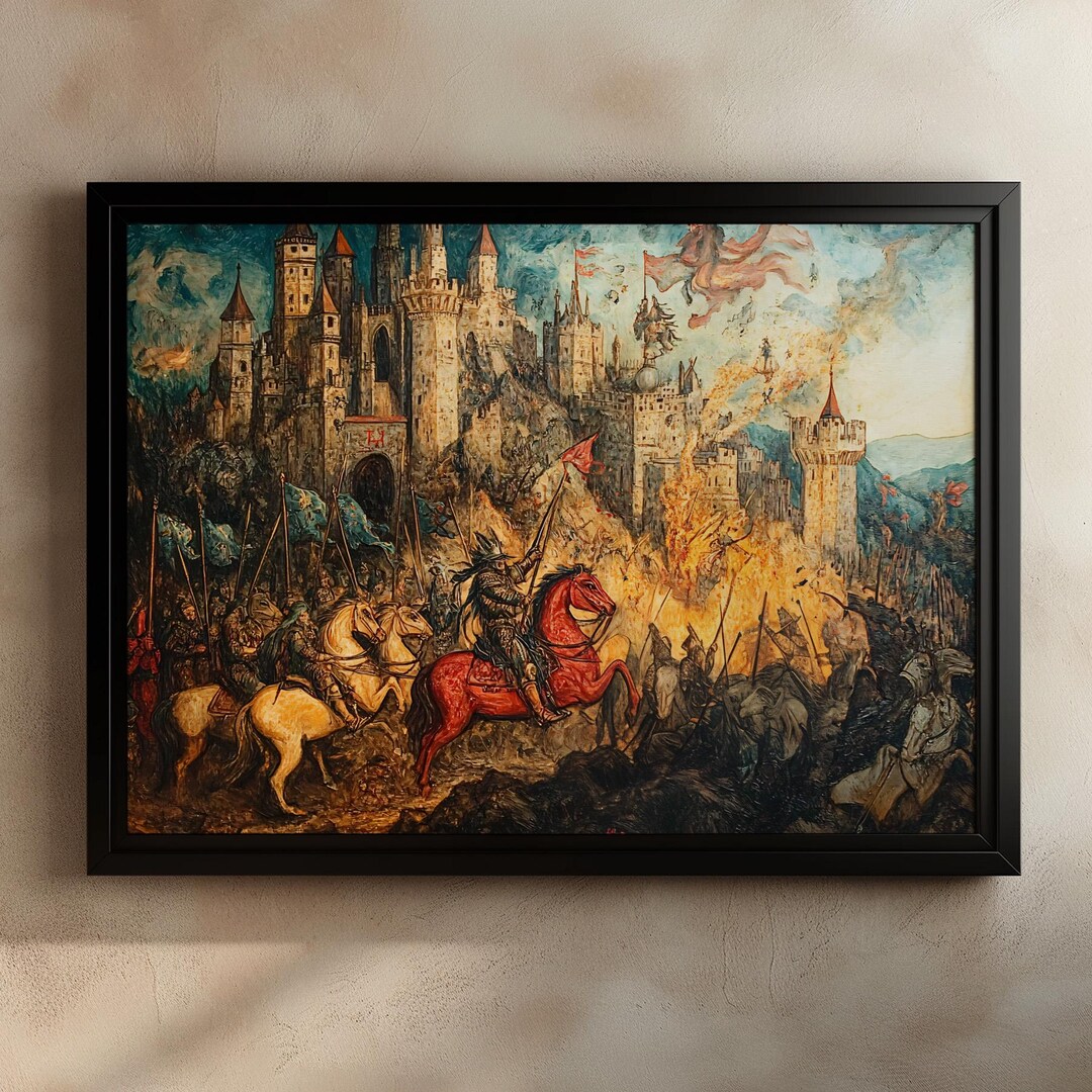 Epic Castle Siege Art Print, Medieval Battle Wall Art, Fantasy War ...
