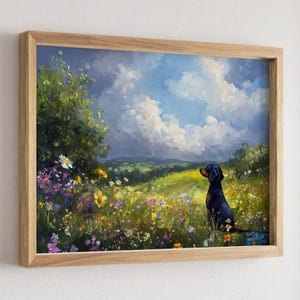 Dachshund in Wildflower Meadow Art Print, Dog Landscape Wall Art ...