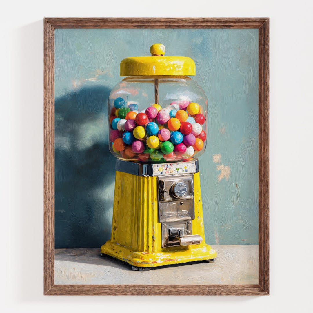 Vintage Gumball Machine Wall Print, Colorful Candy Illustration, Retro ...