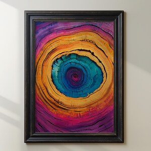 Vibrant Abstract Tree Rings Print, Colorful Wood Art, Psychedelic Forest Artwork, Wood Slice ...