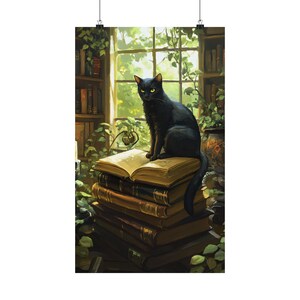 Black Cat on Book Stack Art Print, Library Decor, Book Lover Gift ...