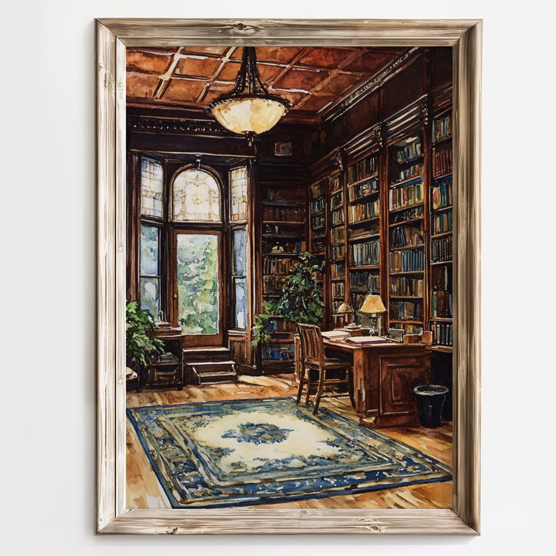 Library Wall Art Print, Classic Reading Room Decor, Elegant Book Lover ...