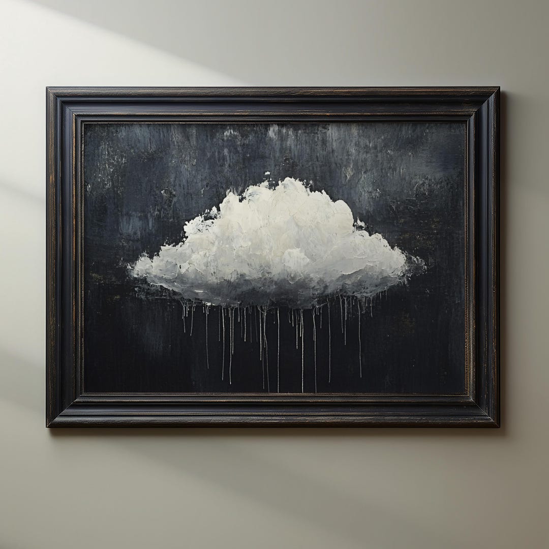 Minimalist Cloud Art Print, Abstract Rain Painting, Moody Dark Sky ...