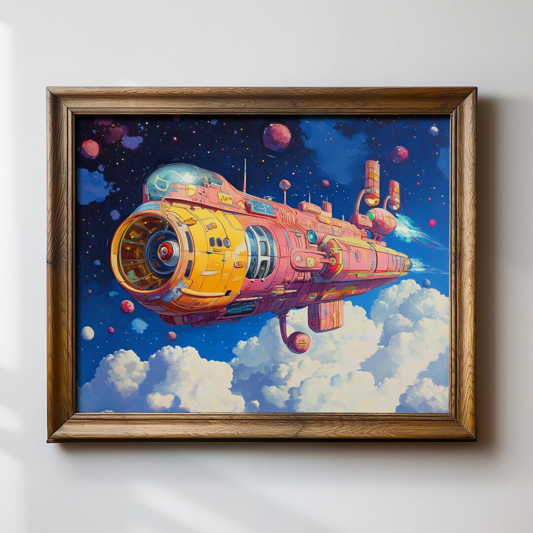 Colorful Spaceship Matte Art Print, Sci-fi Spacecraft Poster, Retro ...