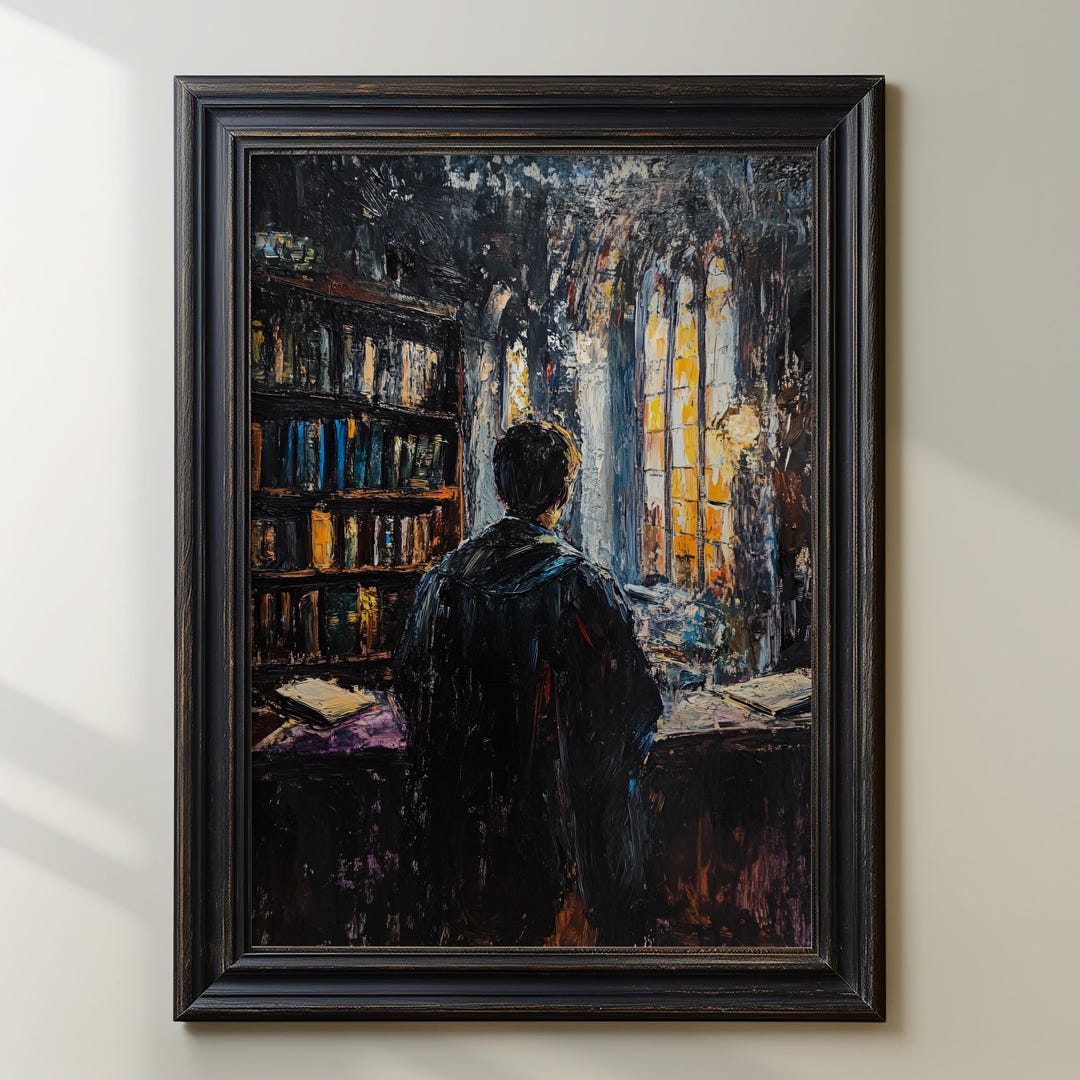 Dark Academia Wall Art, Gothic Library Scene Print, Atmospheric Study ...