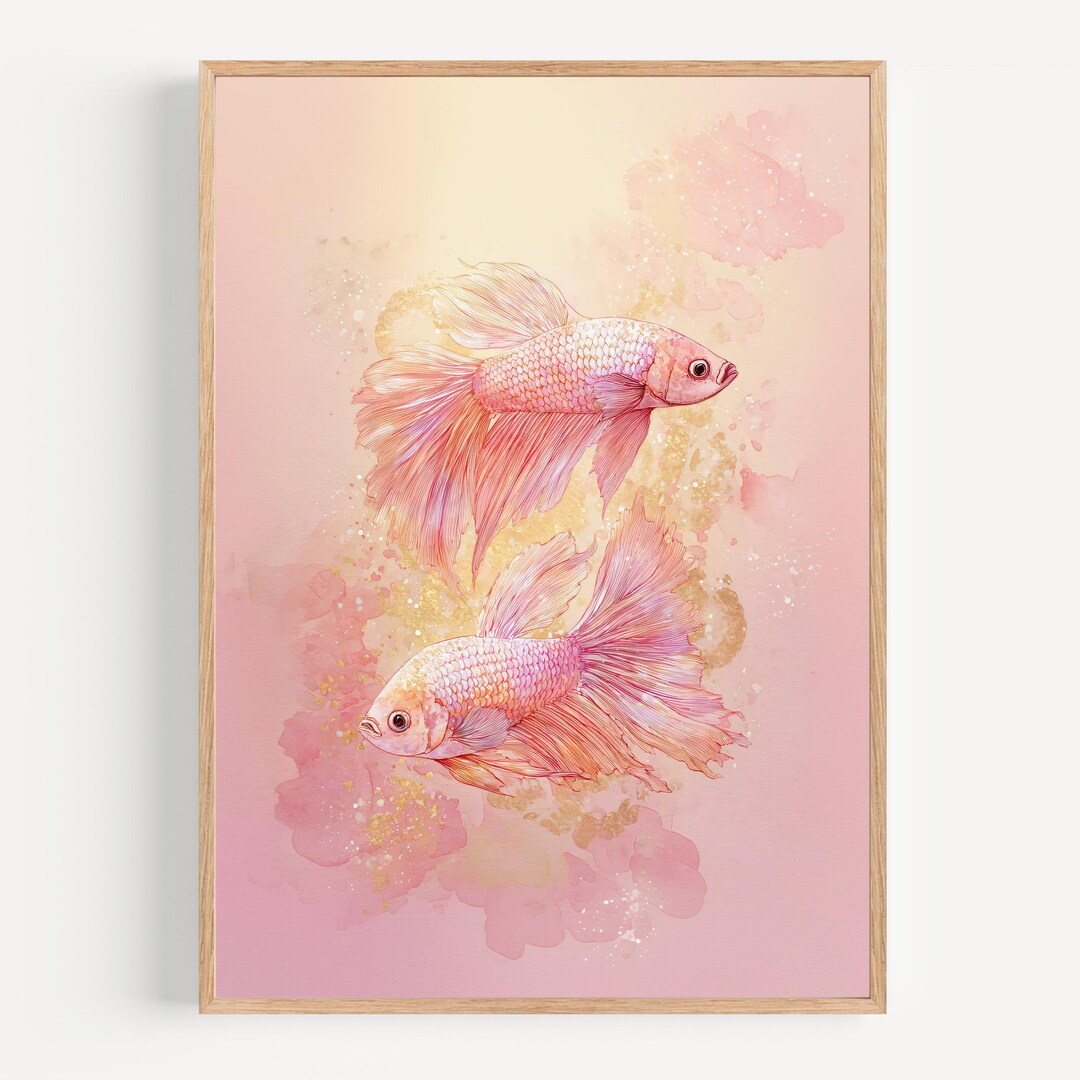 Pink Betta Fish Wall Art Print, Watercolor Siamese Fighting Fish ...