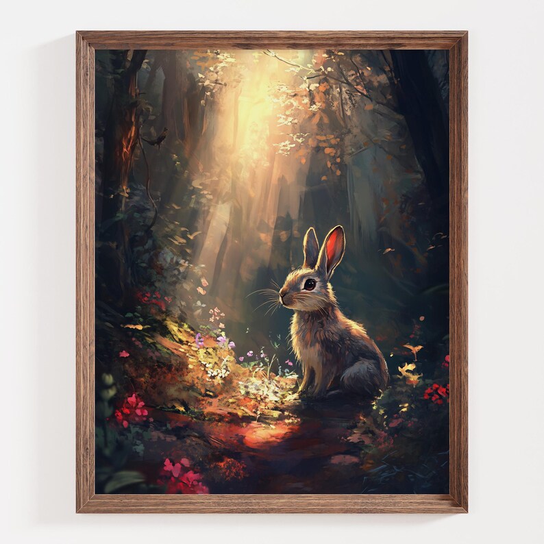 Woodland Bunny Art Print, Nature-inspired Wall Decor, Enchanted Forest ...