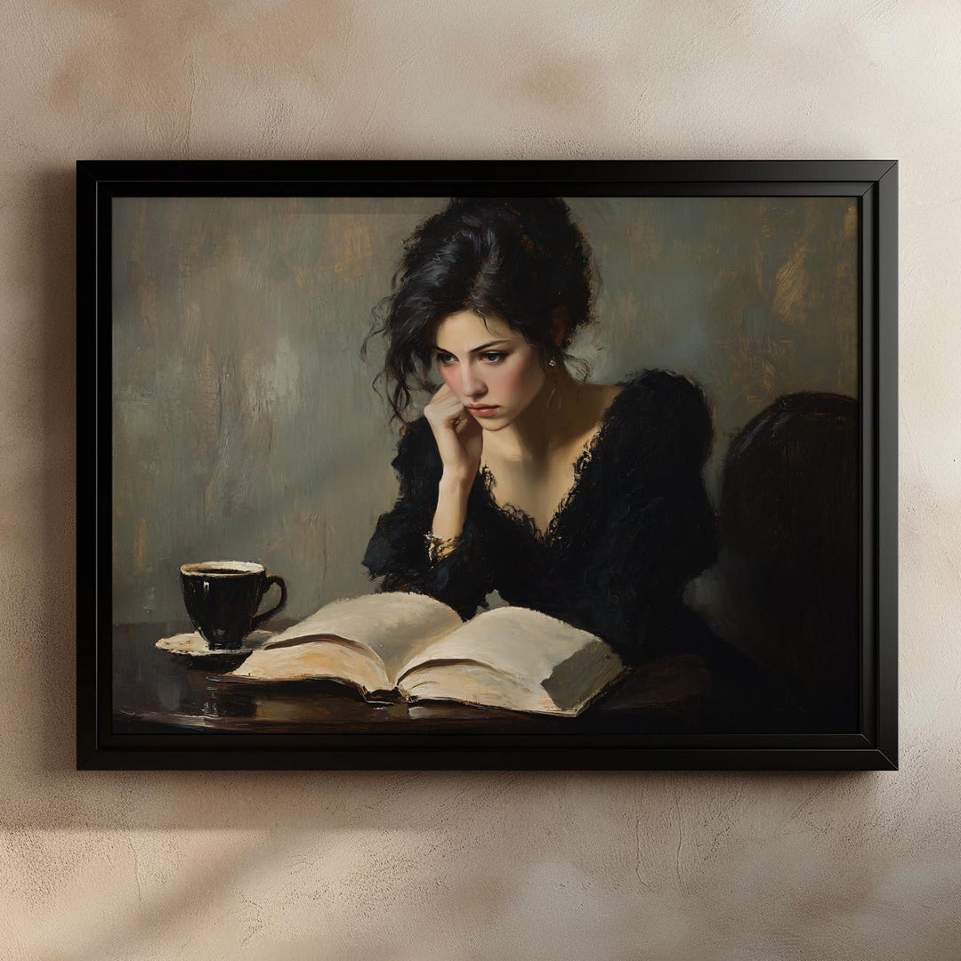 Romantic Portrait, Woman Reading Book, Bookish Art, Vintage Style Art ...