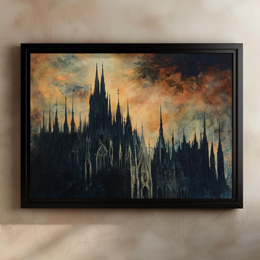 Gothic Cathedral Art Print, Dark Architecture Wall Art, Dramatic Sunset ...