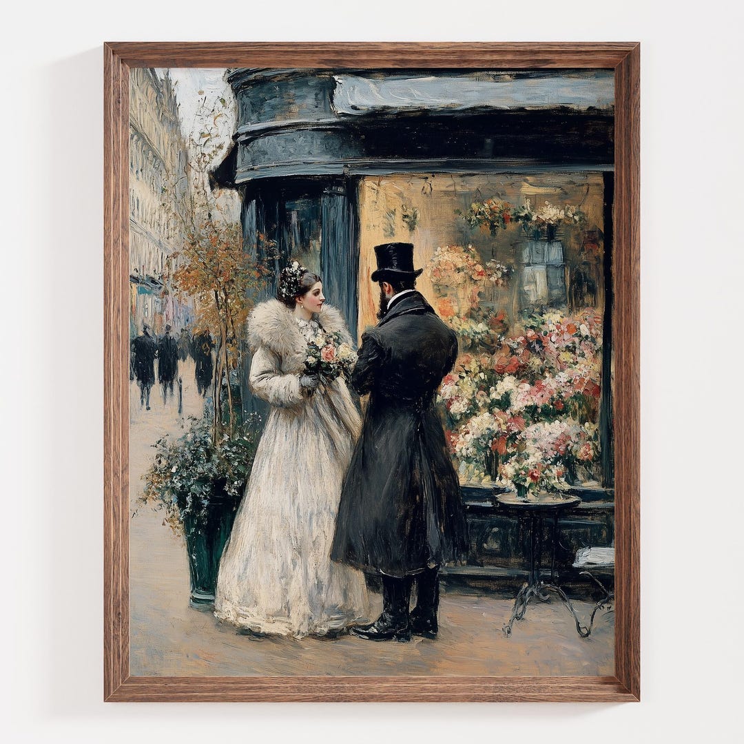 Romantic Paris Street Scene Print, Victorian Couple Art, Vintage French ...