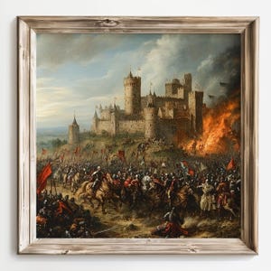 Medieval Battle Print, Castle Siege Art, Knights in Battle, Historical ...