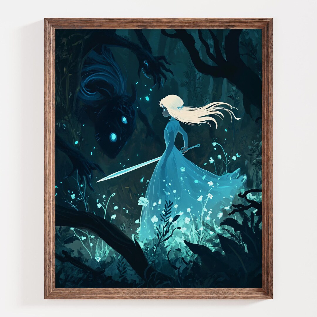 Enchanted Warrior Girl Art Print, Dark Fantasy Anime Poster ...