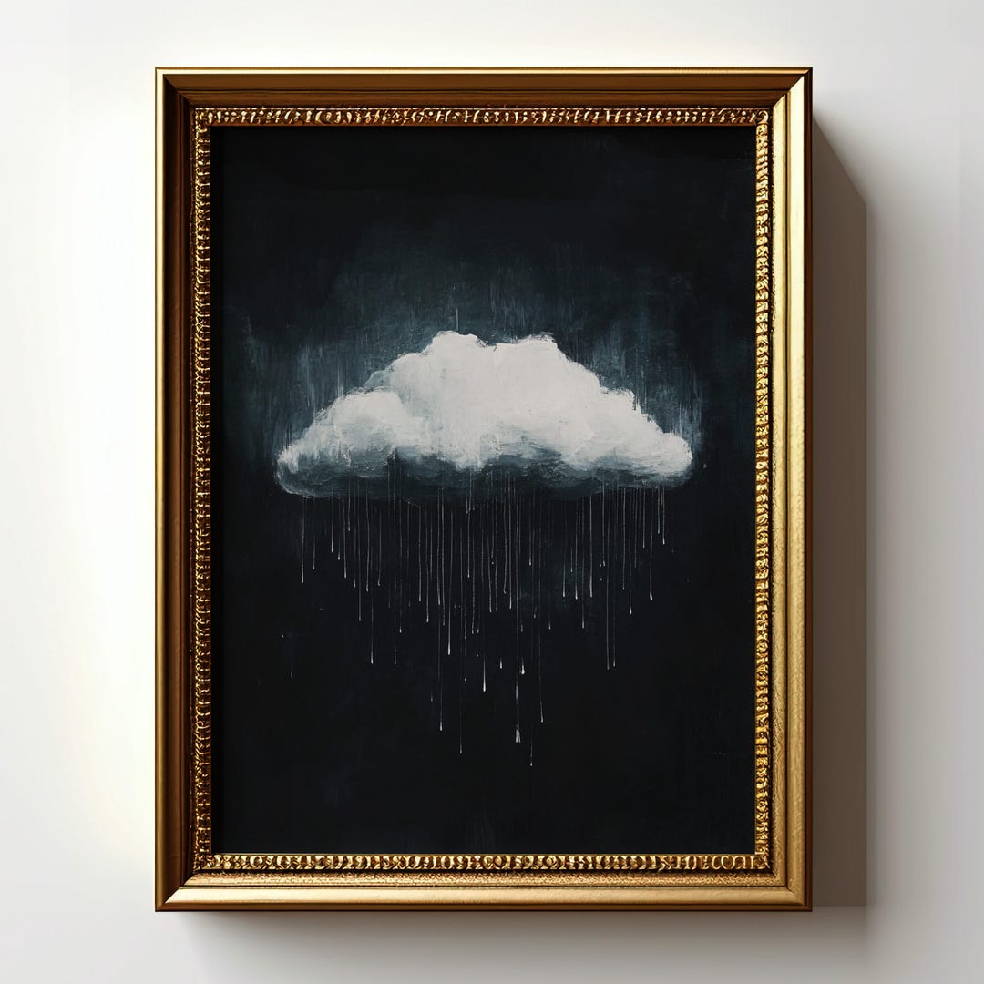 Minimalist Cloud Wall Art, Rain Cloud Painting, Black and White Modern ...