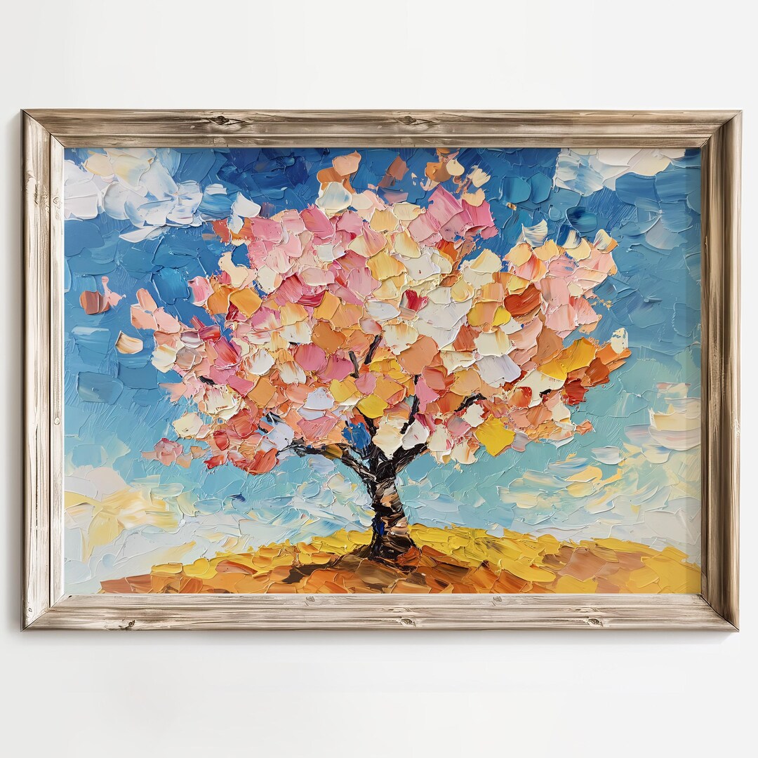 Vibrant Spring Tree, Colorful Blossom Tree, Blooming Tree Art, Textured ...