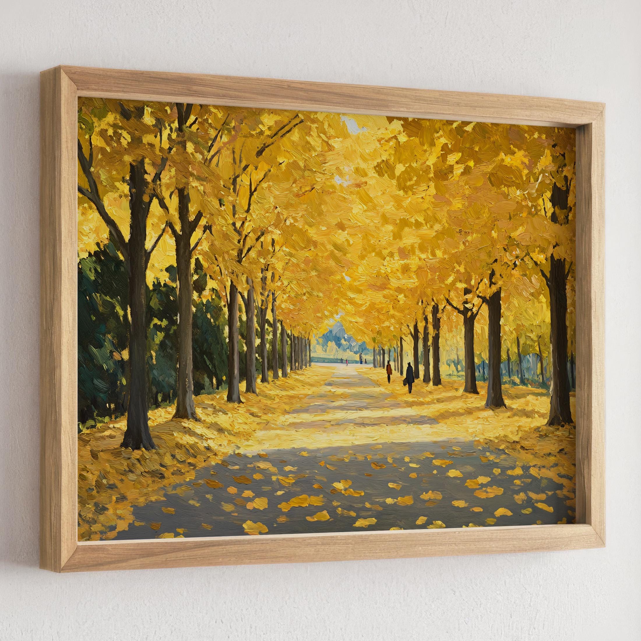 Golden Autumn Path Art Print, Yellow Foliage Artwork, Nature-inspired ...