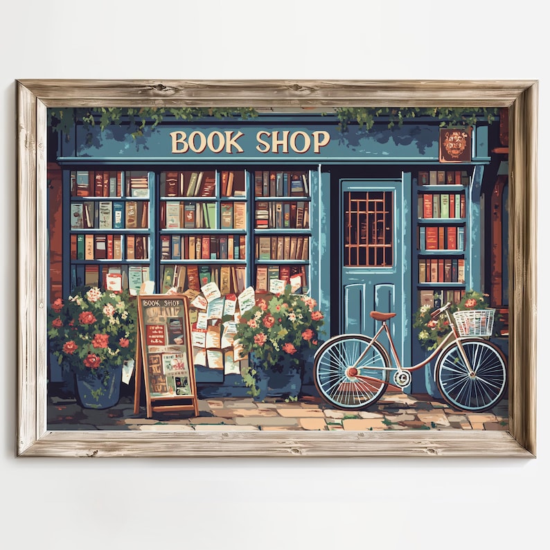 Charming Bookshop Art Print, Vintage Bookstore Wall Decor, Cozy Library ...