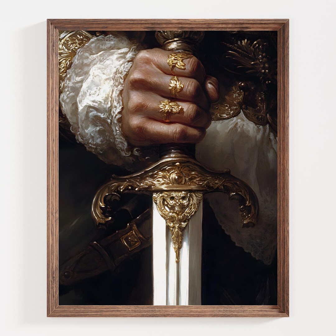 Royal Knight Sword Art, Medieval Warrior Print, Regal Gold Hilt ...