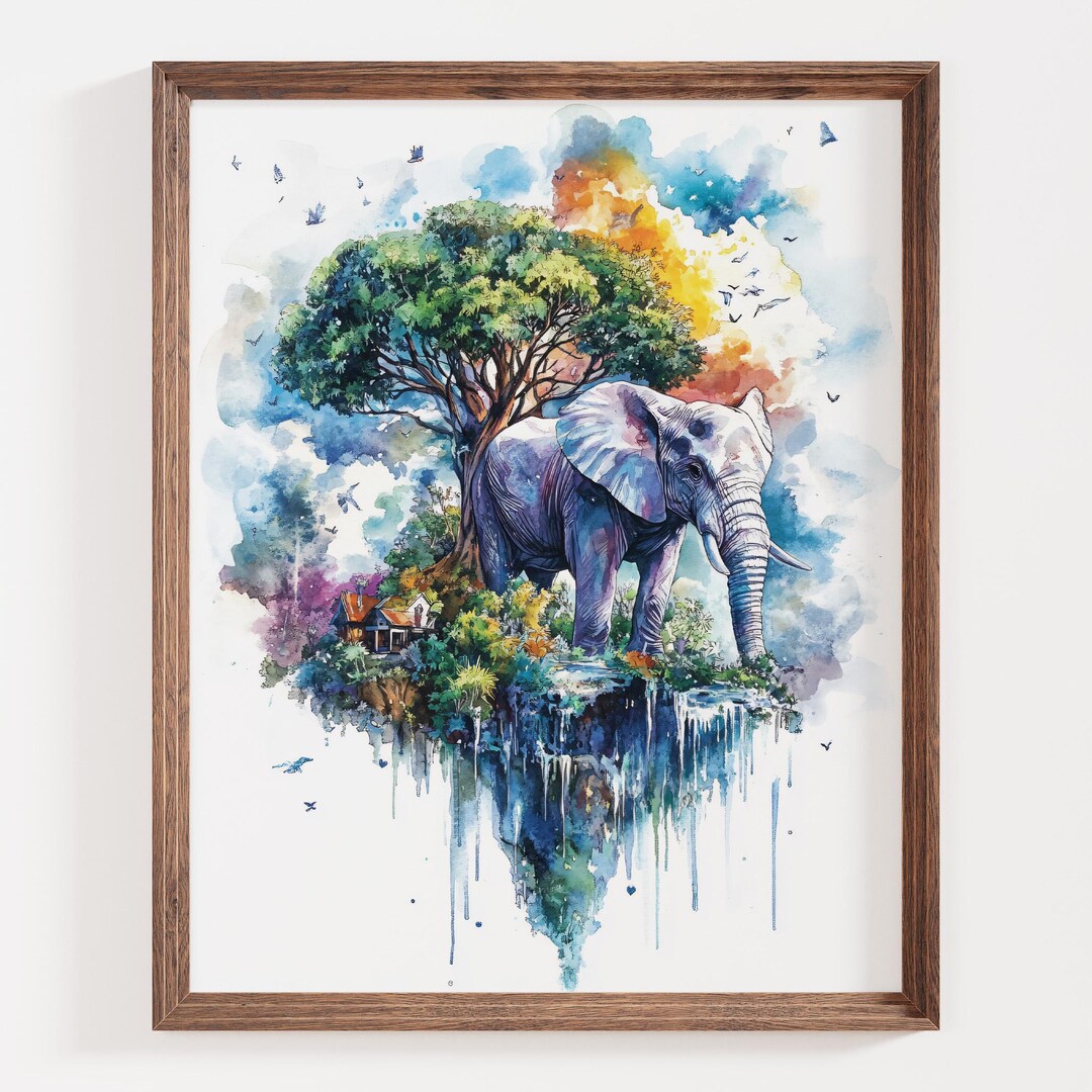 Watercolor Elephant Art, Tree of Life Art, Surrealism Artwork, Vibrant Watercolor, Fantasy ...