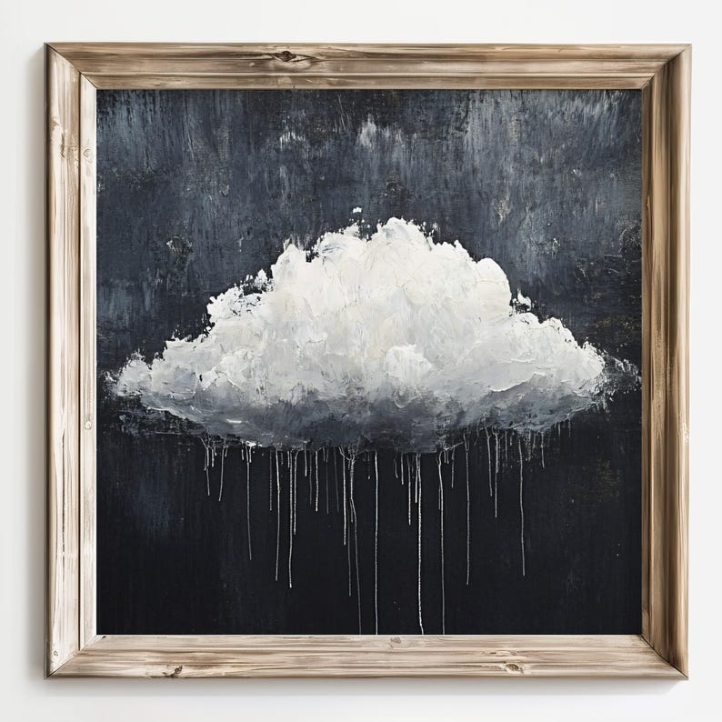 Minimalist Cloud Art Print, Abstract Rain Painting, Moody Dark Sky ...