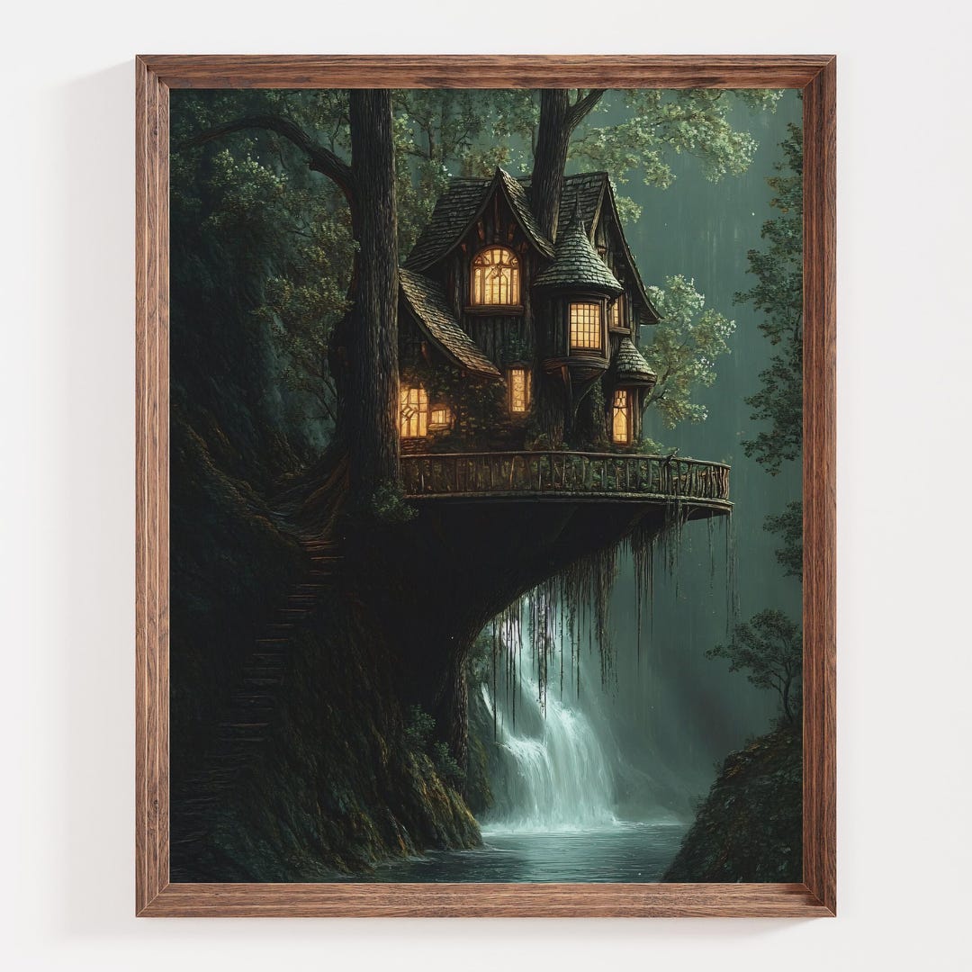 Treehouse Art Print, Fantasy Home Decor, Enchanted Forest, Magical ...