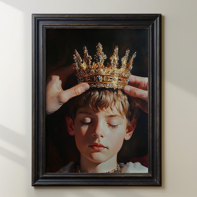 Young King Painting Print, Crowned Child Art, Royal Portrait Wall Art ...