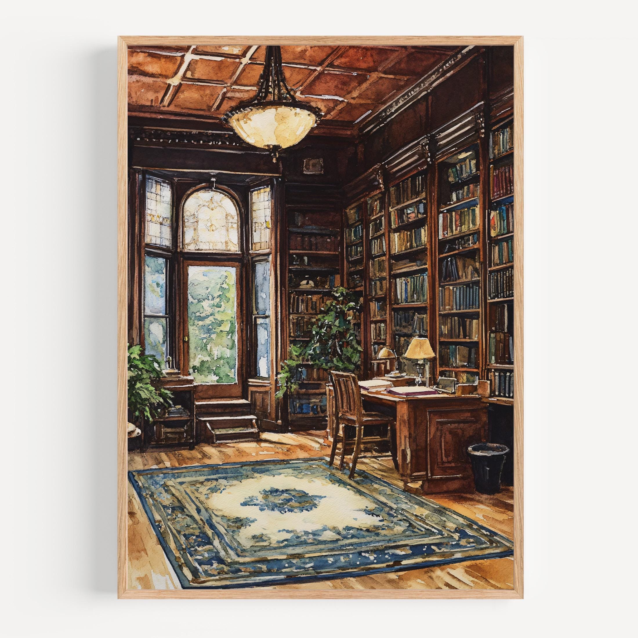Library Wall Art Print, Classic Reading Room Decor, Elegant Book Lover ...