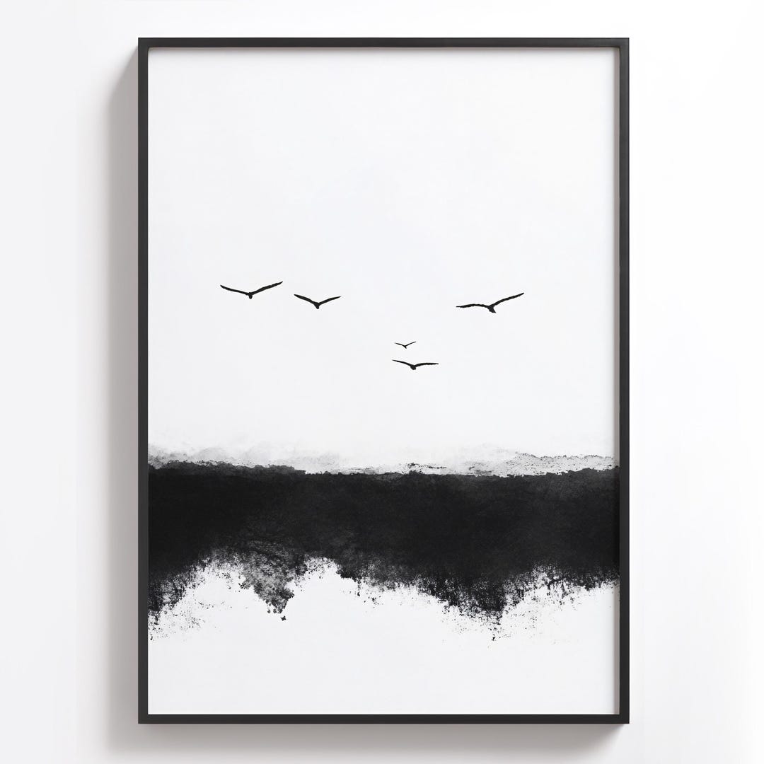 Minimalist Bird Print, Simple Bird Design, Black and White Decor ...
