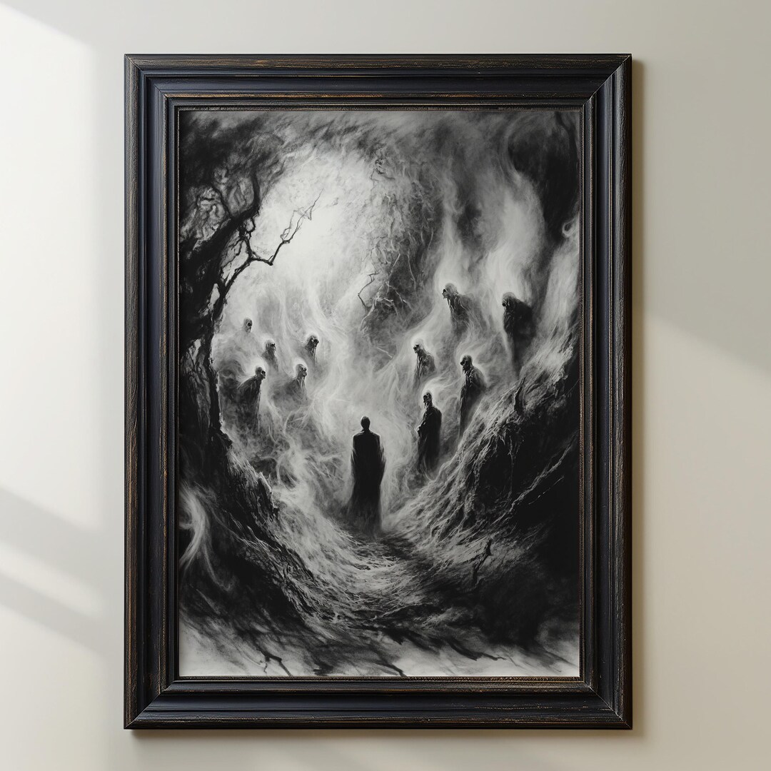 Ghostly Figures Art Print, Surreal Shadow Spirits Drawing, Haunted ...