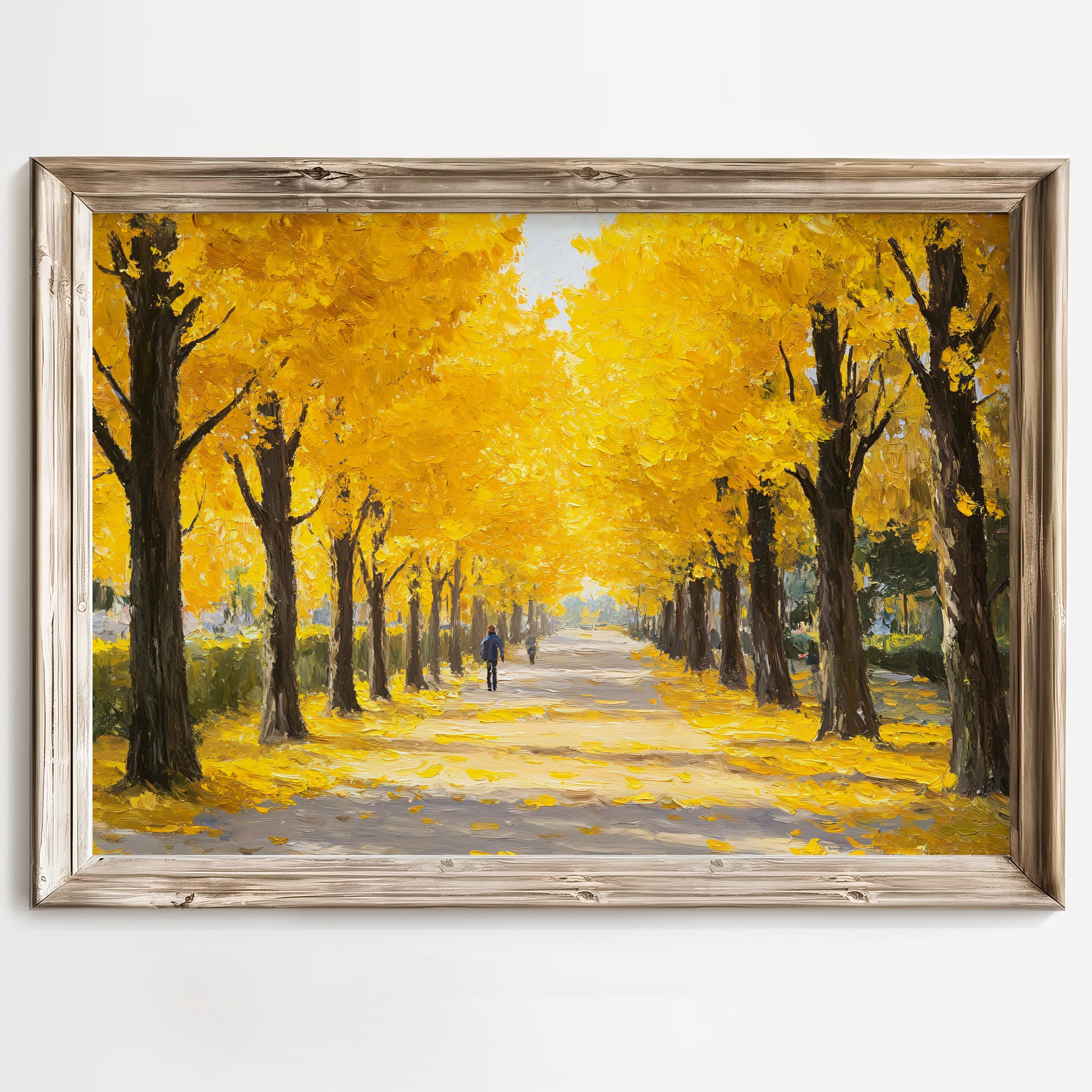Golden Autumn Path Wall Art, Fall Landscape Print, Yellow Foliage ...
