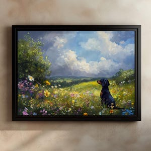 Dachshund in Wildflower Meadow Art Print, Dog Landscape Wall Art ...
