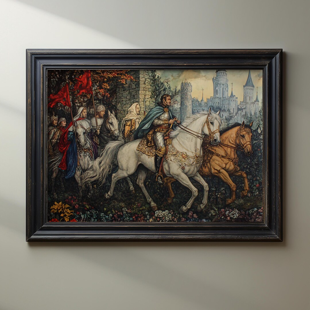 Medieval Knight Procession Matte Poster, Vintage Fantasy Art Print ...