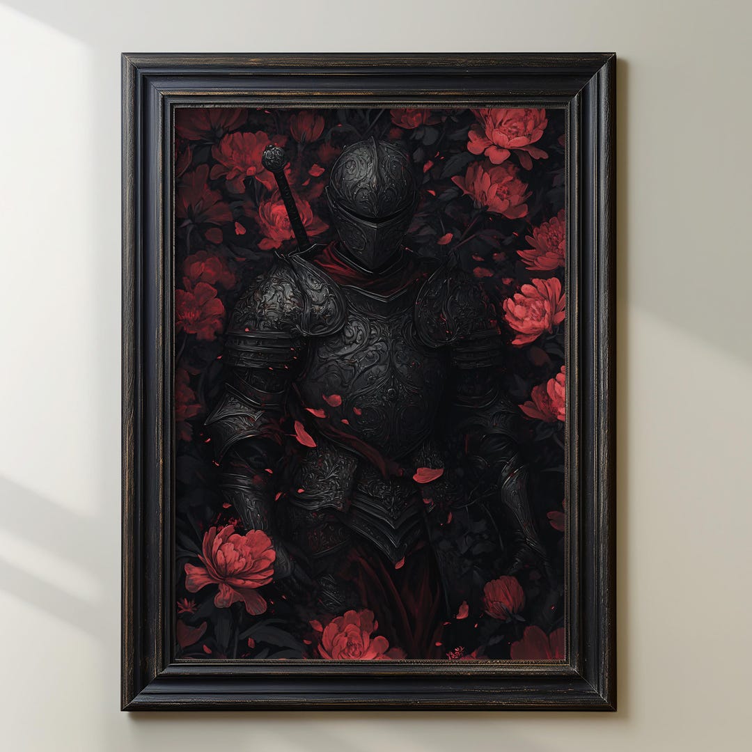 Dark Knight Art Print, Gothic Wall Decor, Medieval Warrior Painting ...