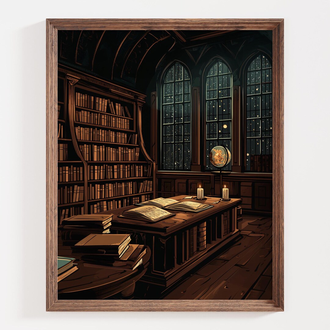 Candlelit Study Art, Dark Academia Library Print, Vintage Desk Decor ...