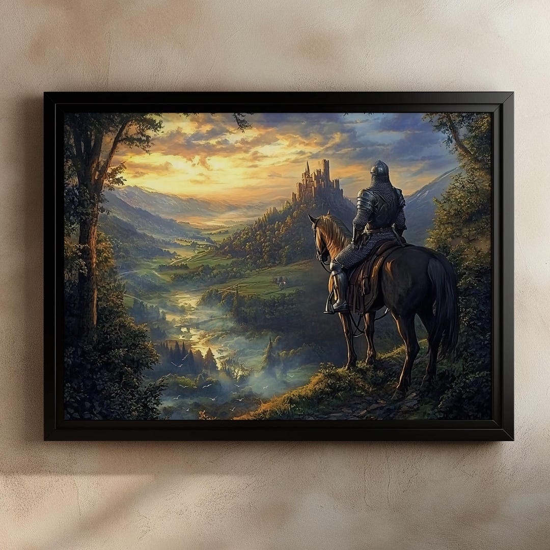 Fantasy Landscape Painting, Knight Art Print, Knight on Horseback ...