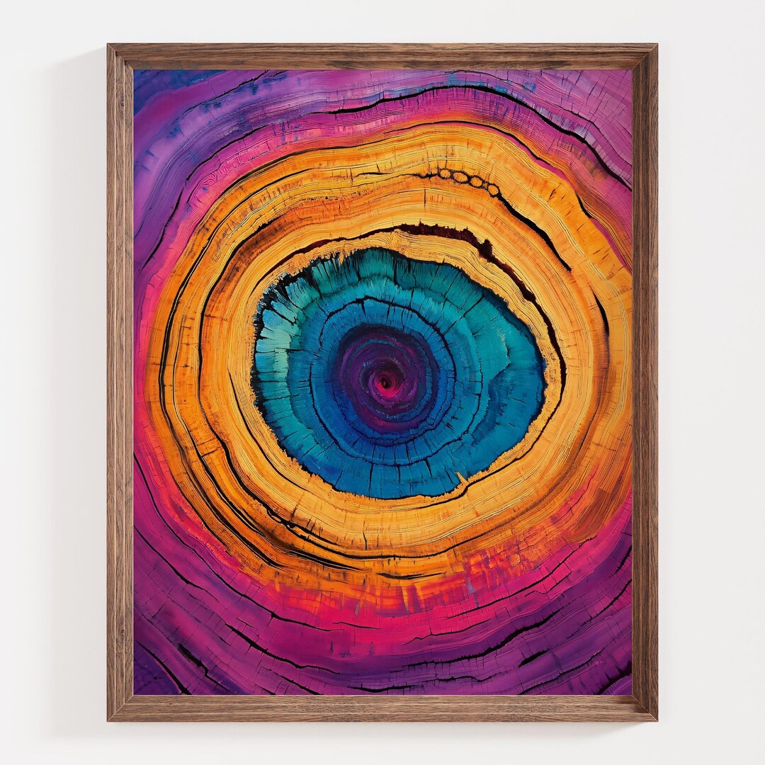 Vibrant Abstract Tree Rings Print, Colorful Wood Art, Psychedelic ...