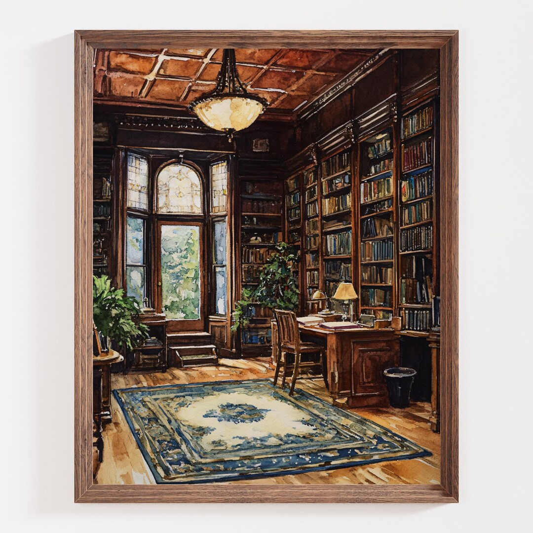 Library Wall Art Print, Classic Reading Room Decor, Elegant Book Lover ...