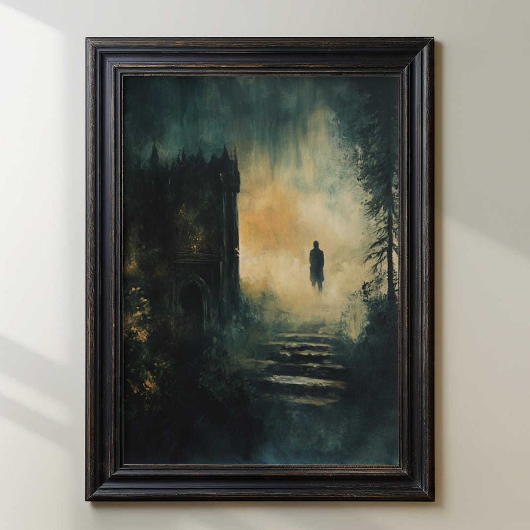 Mysterious Gothic Landscape Painting, Dark Fantasy Wall Art, Foggy ...