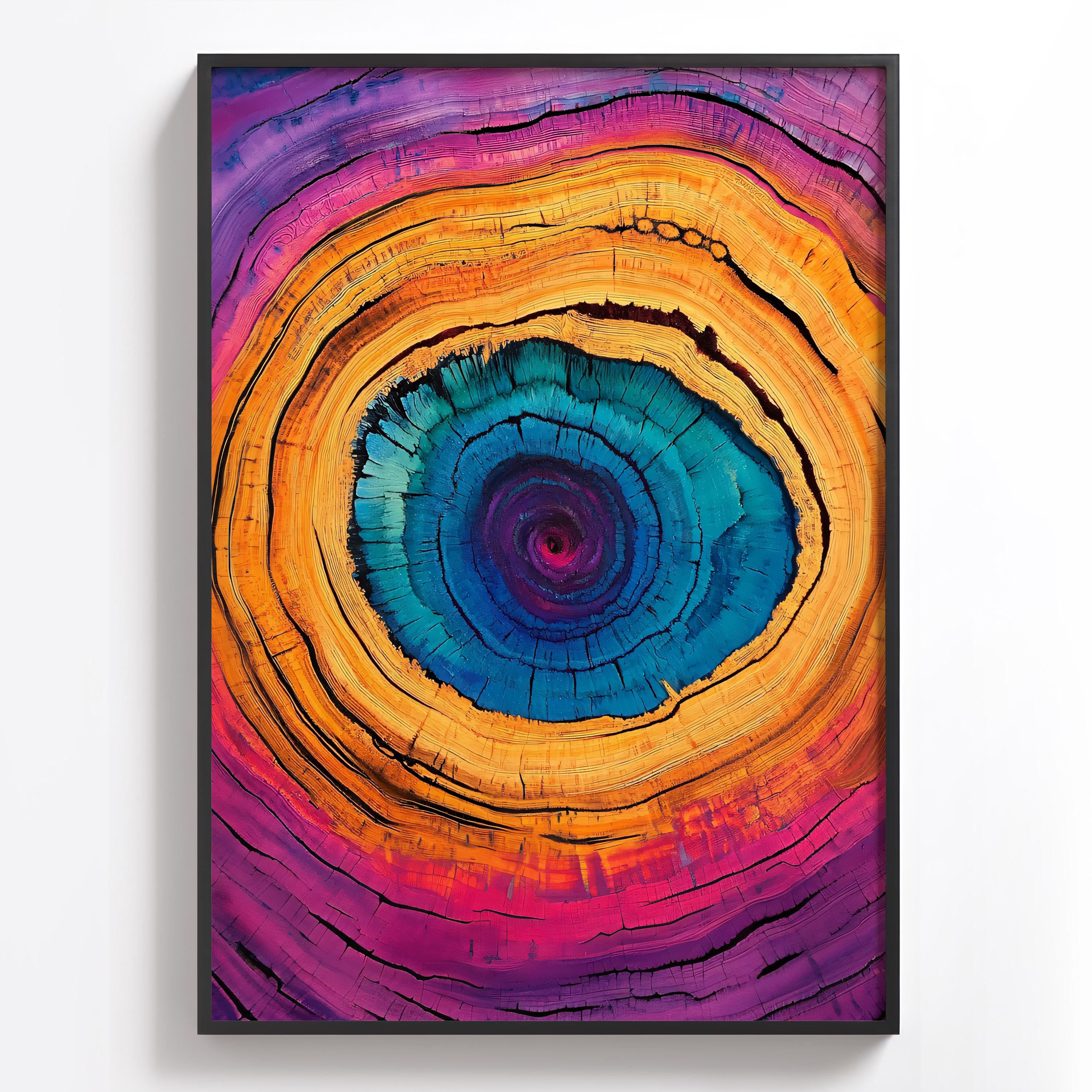 Vibrant Abstract Tree Rings Print, Colorful Wood Art, Psychedelic ...