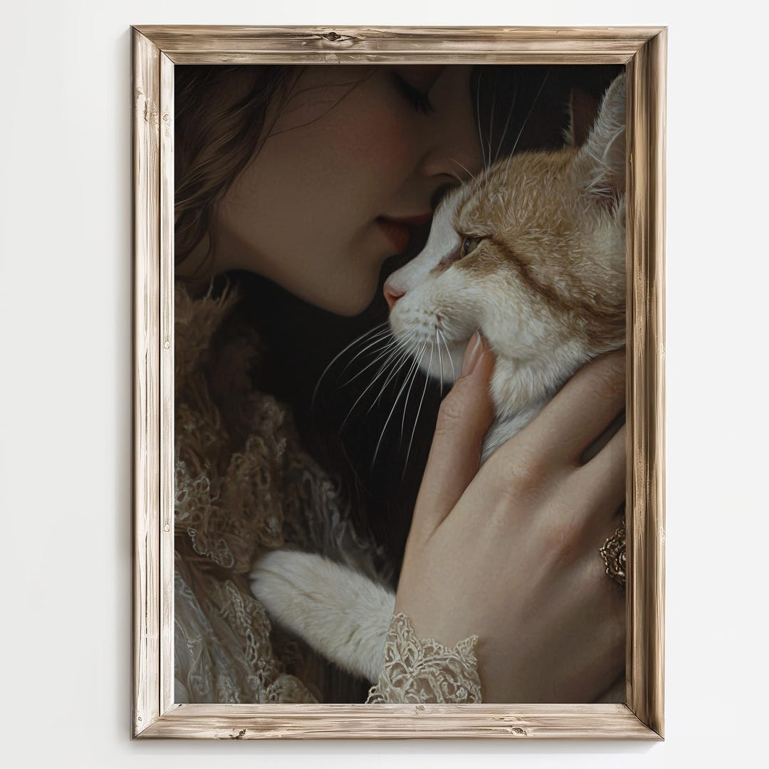 Historical Cat Painting, Victorian Cat Art Print, Romantic Pet Portrait ...