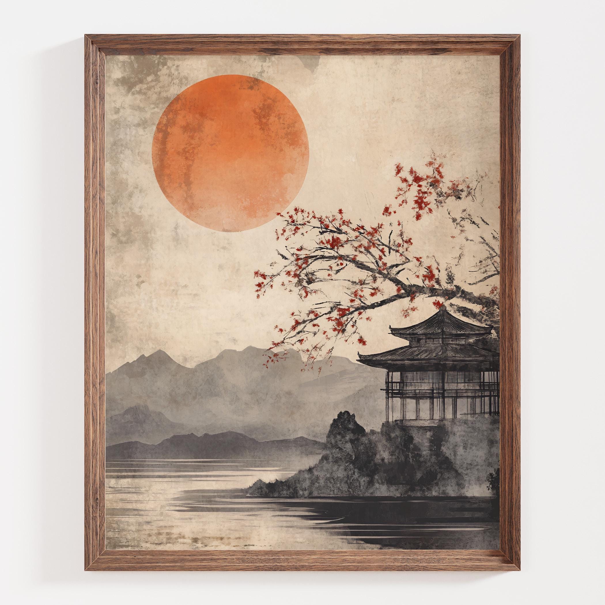 Pagoda Print, Asian Landscape Art, Japanese Wall Art, Zen Decor, Sumi-e ...