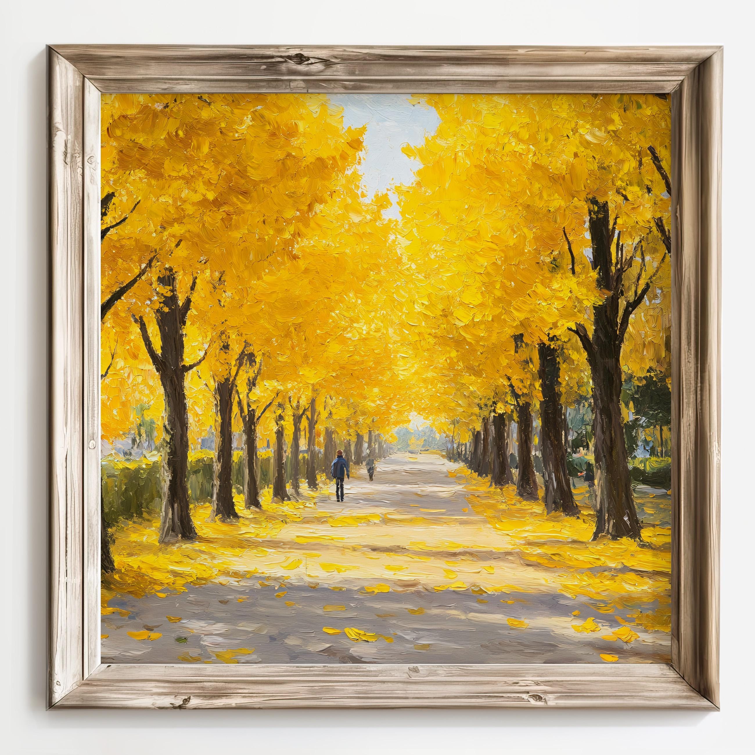 Golden Autumn Path Wall Art, Fall Landscape Print, Yellow Foliage ...